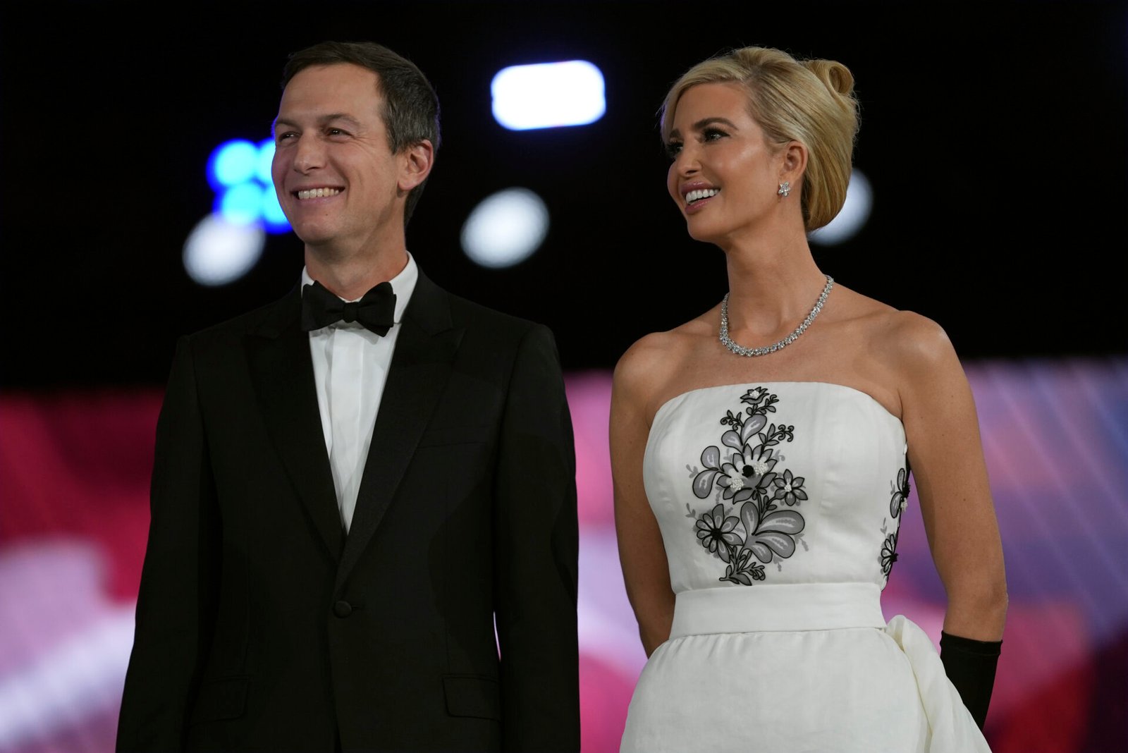 Ivanka Trump wears gorgeous white gown, complete with black floral ...